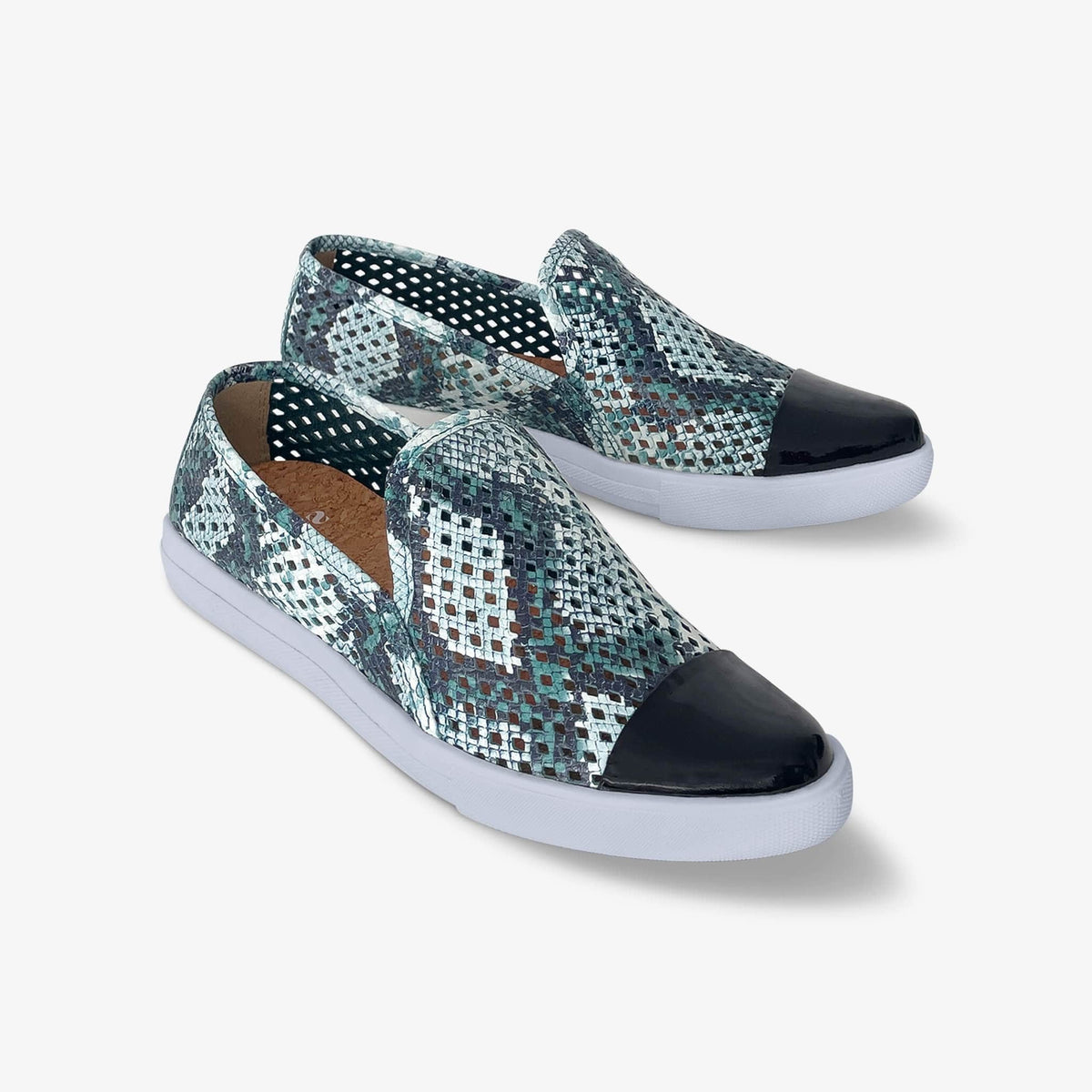 Jibs Slim Teal Python | Bio Leather Slip-on Flats